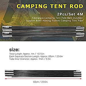 VGEBY 2Pcs Tent Support Rod, Fiberglass Camping Tent Pole Awning Frames for Outdoor Camping Hiking Camping Tents and Accessories Tent Replacement Poles Replacement Tent Poles