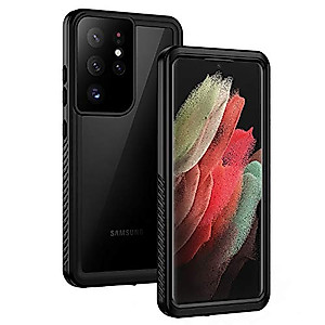 Lanhiem Samsung Galaxy S21 Ultra Case, IP68 Waterproof Dustproof Shockproof Case with Built-in Screen Protector, Full Body Heavy Duty Protective Cover for Galaxy S21 Ultra 5G 6.8 Inch, Black