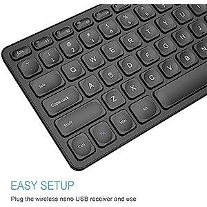 Arteck 2.4G Wireless Keyboard Ultra Slim Full Size Keyboard with Numeric Keypad and Media Hotkey for Computer/Desktop/PC/Laptop/Surface/Smart TV and Windows 10/8/ 7 Built-in Rechargeable Battery