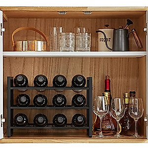 IBUYKE Wine Rack, Stackable Wine Storage Shelf, Liquor Bottle Holders, 3 Tier for 12 Bottles, Inserts for Cabinet, Countertop, Pantry, Bar, Small Space, Study Steel Water Bottle Organizer TMJ906H