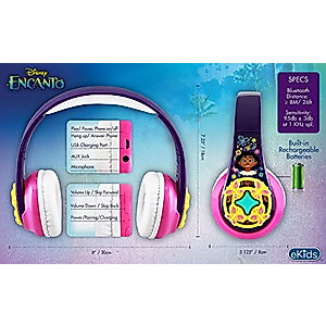 eKids Disney Encanto Bluetooth Headphones with EZ Link, Wireless Headphones with Microphone and Aux Cord, Kids Headphones for School, Home, or Travel