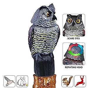 AndBird Plastic Owl Decoy to Scare Birds Away with Rotating Head/Eyes,Garden Owl for Bird Control,Owl Scarecrow Statues as The Yard Decoration,Shape Outdoor