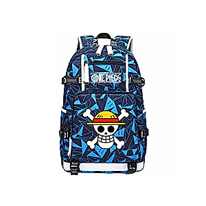 ZJYJING One Piece Anime Color Logo Print Backpack Equipped with USB Interface Fashion Casual Large Capacity Laptop Backpack (K-1)