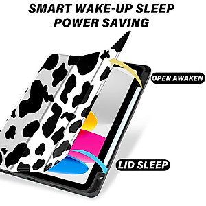 Deokke Compatible with iPad 10th Generation Case 2022,iPad 10.9 Inch Case with Pencil Holder and Soft TPU Back Case,Auto Sleep/Wake Cover-Black White Cow Pattern Western