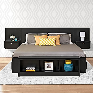 Prepac Series 9 Designer Floating King Headboard with Nightstands, 123.25" W x 31.5" H x 16"D, Black