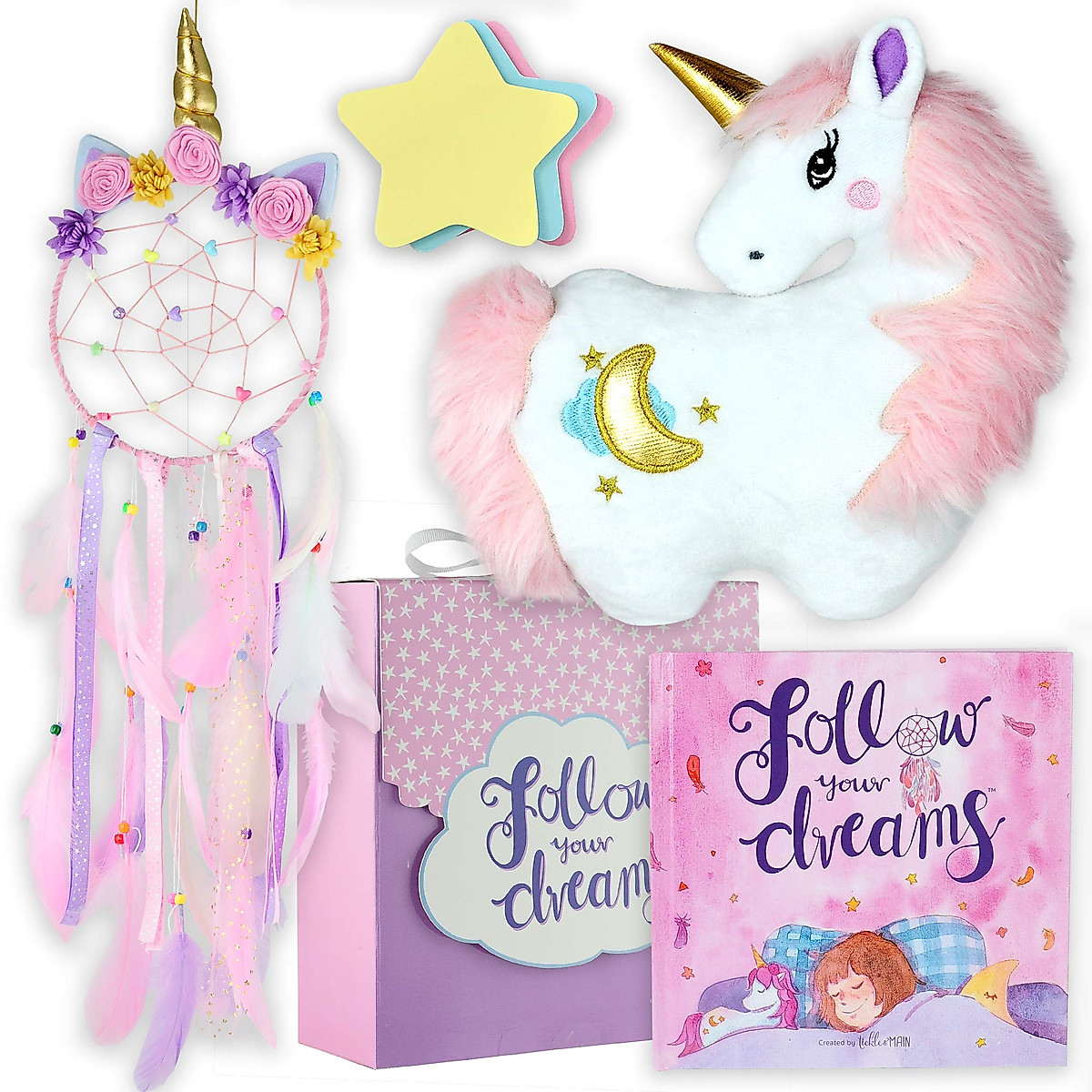 Tickle & Main Follow Your Dreams Unicorn Pillow Gift Set, Unicorn Plush, Dream Catcher for Girls Ages 4-9 Years