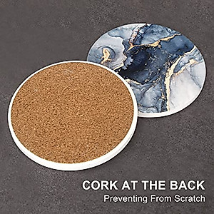 6 Pcs Abstract Blue Marble Ceramic Coasters with Holder Best Absorbent Drink Coasters Round Ceramic Table Coasters Set Decorative Coffee Cup Beverage Coasters Wine Beer Bar Coasters