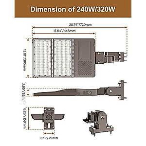 LED Parking Lot Light 320W 44800LM LED Shoebox Light Adjustable Arm Mount 5000K LED Pole Lights Outdoor, IP65 Commercial Area Street Lighting with Photocell for Parking Lot Roadway, UL&DLC