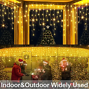 66ft Christmas Lights Outdoor Decorations 640 LED Long Xmas Curtain Fairy String Lights Plug in with Clear Wire 8 Modes Waterproof Memory Timer for Outside Holiday Wedding Party Decor-Warm White