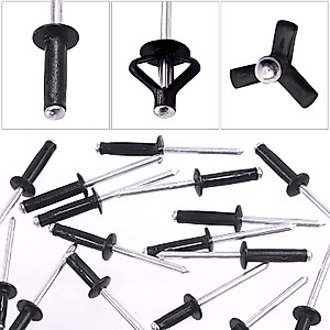 Tanstic 80Pcs 3/16'' x 9/16'' / 3/4'' / 13/16'' / 1" 4 Sizes Flange Aluminum Blind Rivets Large Head Tri-Fold Exploding Pop Rivets Assortment Kit (Black)