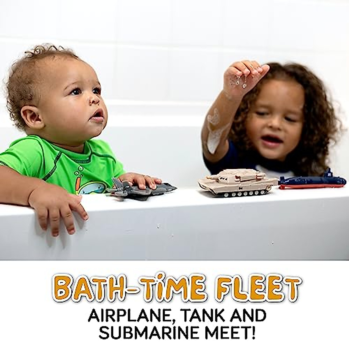 SplashEZ Mold Free Bath Toys for Kids & Toddlers, Sealed No Hole Baby Bath Toys, Soft Durable Military Set, Float on Water, No Mold Design for Shower Tub Pool, Infant Babies Ages 0-1-3-6-12-18 Mo