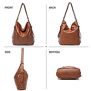 HARRELSA Large Convertible Bag Soft Leather Backpack Convert Strap Shoulder Bag for Women Big Hobo Handbag (Brown)