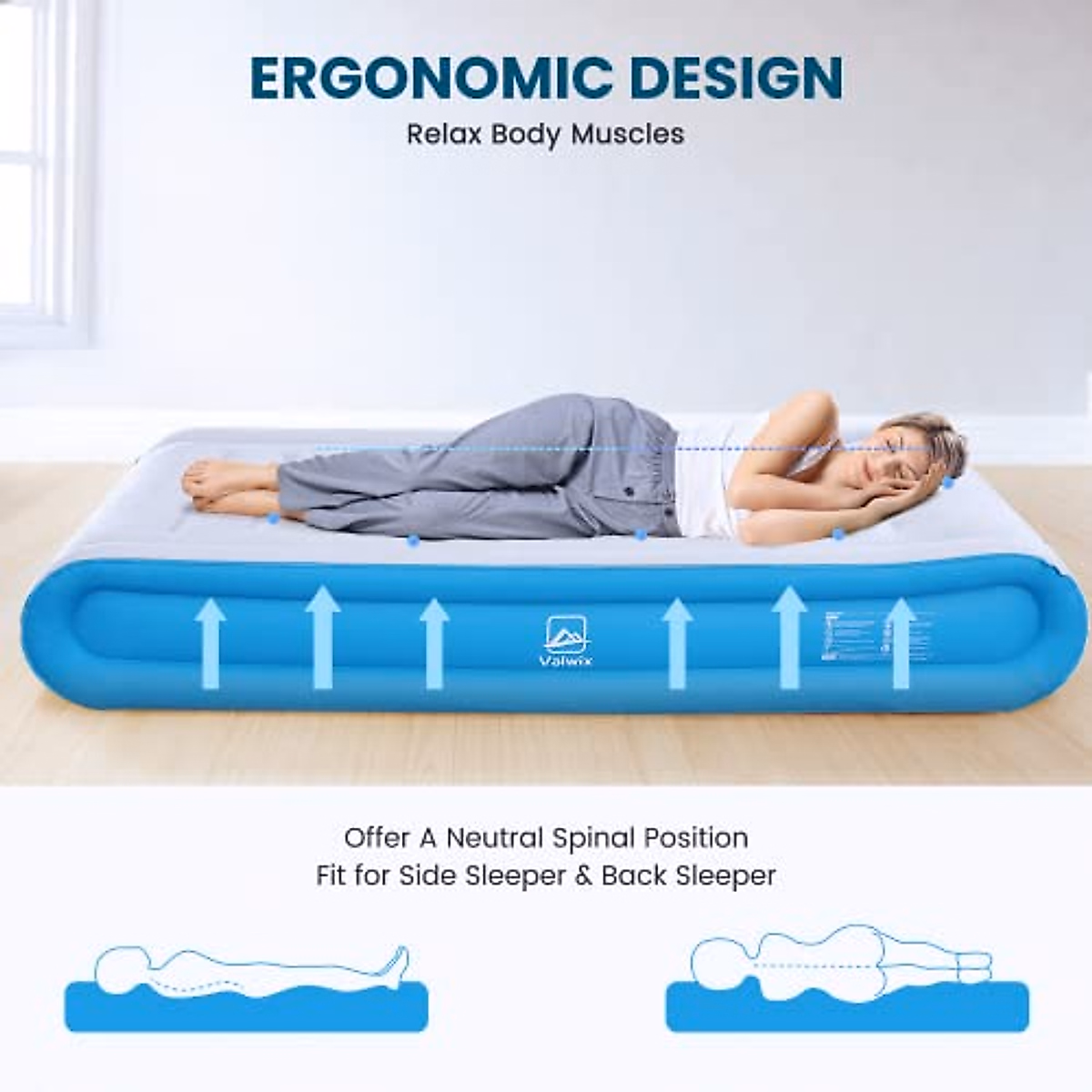 Valwix Queen Air Mattress with Built-in Pump & Pillow, 17'' Height Air Bed w/Supportive Tech, Inflatable Mattress for Home & Travel, 660 LBS Capacity