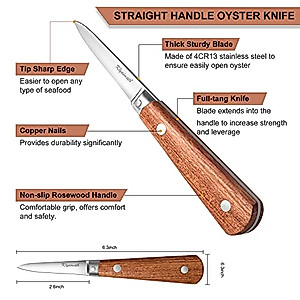 Klysimath Oyster Shucking Knife, 2 Oyster Knives Set with Level 5 Protection Glove, Oyster Shucker with Premium Wood-handle, Oyster Knives for Seafood(2 Knives+1 Glove)
