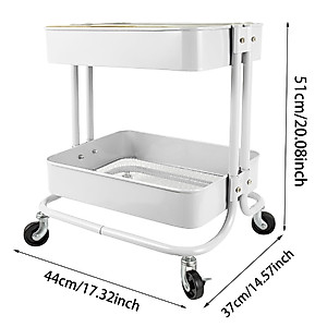 2 Tier Rolling Cart，Metal Utility Cart with Wheels and Cover for Office Home Kitchen Organization