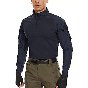 Tactical Shirts for Men Combat Shirt Long Sleeve Shirts for Men Airsoft Shirt Camping Shirt Hiking T-Shirt Hunting Tshirt Black