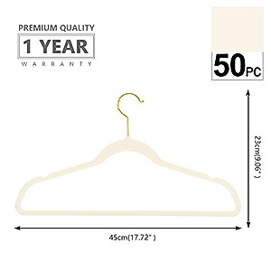 MIZGI Premium Velvet Hangers Pack 50 Pcs Heavy Duty - Non Slip Slimline - Velvet Suit Hangers Ivory - Gold Hooks,Space Saving Clothes Hangers …