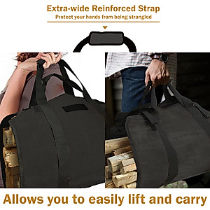 Cupohus Extra Large 2in1 Firewood Carrier Waxed Canvas Bag 44”x23”, Heavy Duty Log Holder Tote Bag with Handles and Shoulder Strap for Indoor Fireplace Wood Stove Accessories, Outdoor Camping (Black)