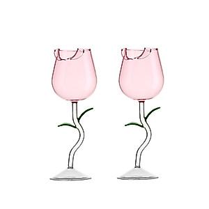 Plcnn 2Pcs Rose Flower Wine Glasses Creative Rose Cocktail Glass Flower Shaped Cocktail Wine Glass for Gifts Party Dinner Wedding Festival Drinkware