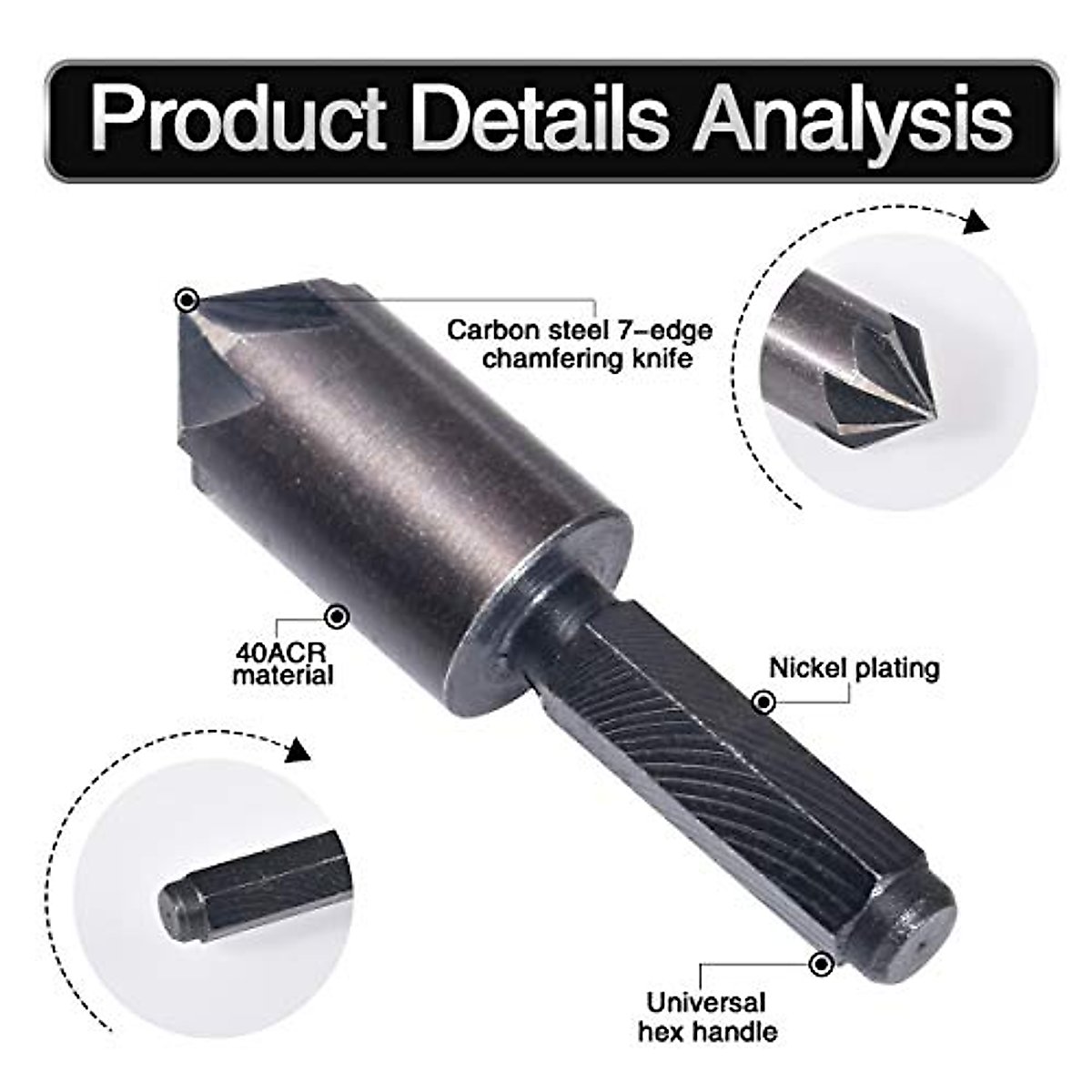 HOHXEN 1/4'' Hex Shank HSS 7 Flute Woodworking Countersink Drill Bit Set 82 Degree Chamfer Countersink Bit Carpentry Reamer 10mm/13mm