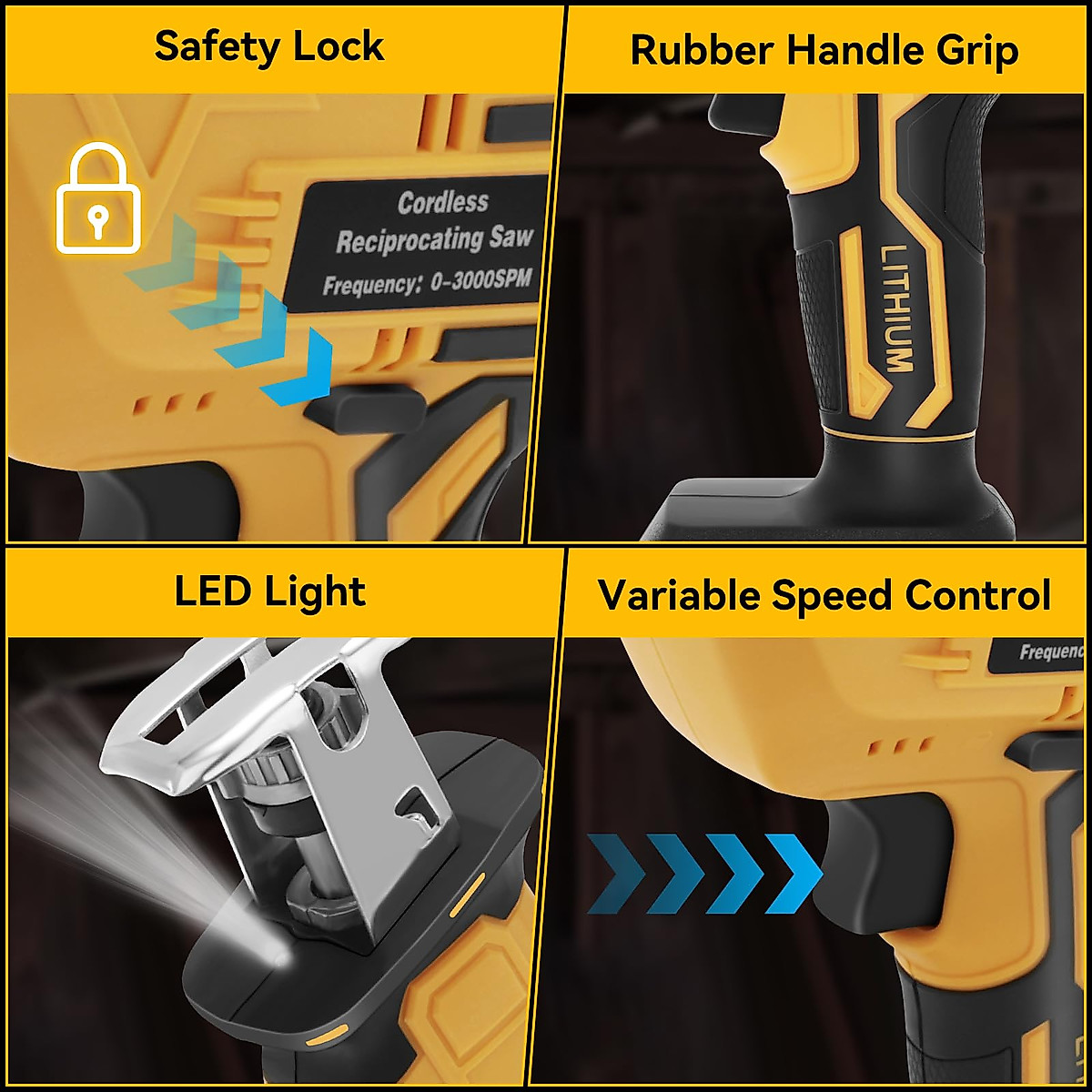 Cordless Reciprocating Saw for DeWalt 20V Battery, Brushless Power Recipro Saw, 3500SPM Variable Speed, 4 Saw Blades with Carry Case for Wood/Metal/PVC Cutting, Bare Tool