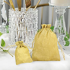 KIMOBER 16pcs Gold Gift Bags with Double Drawstrings,Glittery Jewelry Pouches Drawstring Bags for Christmas Wedding Party