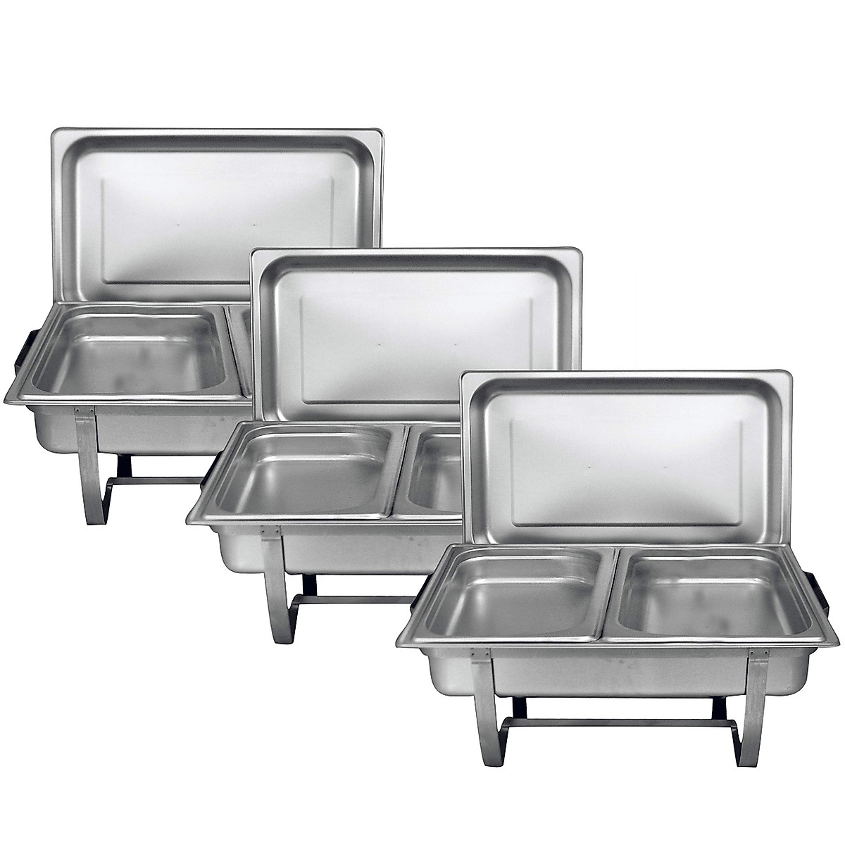 TigerChef Chaffing Dishes Stainless Steel - Chafing Dish Buffet Set - 3 Chafer and Buffet Warmer Sets with Half-Size Pans and Cool-Touch Plastic Handle