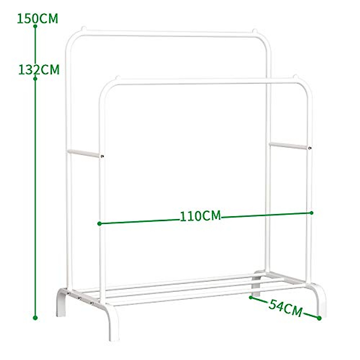 YAYI Clothes Rack Heavy Duty Clothes Rail Metal Garment Rail with Two Top Rod and Lower Storage,White