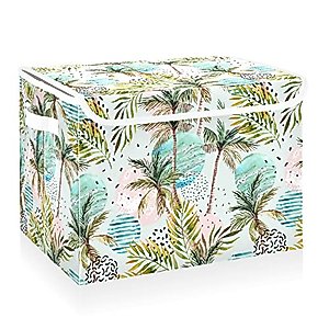 CaTaKu Geometric Palm Tree Storage Bins with Lids Fabric Large Storage Container Cube Basket with Handle Decorative Storage Boxes for Organizing Clothes Shelves