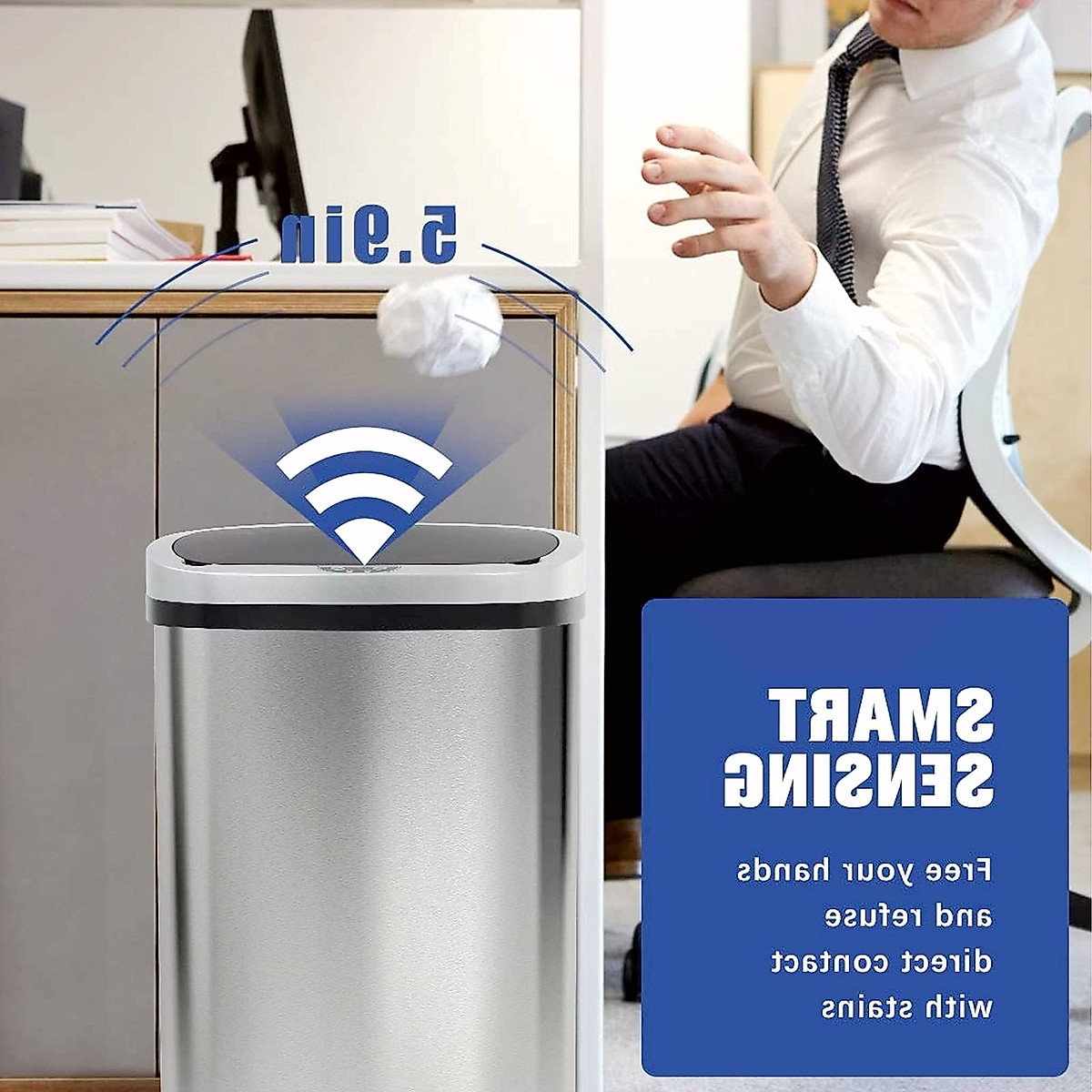 13 Gallon 50 Liter Garbage Can Automatic Kitchen smart motion sensor Trash Motion Sensor Automatic Closure & Opening Touchless Garbage Bin Anti-fingerprint Mute Designed Trash Bin for Office Bedroom Bathroom (Silver2)