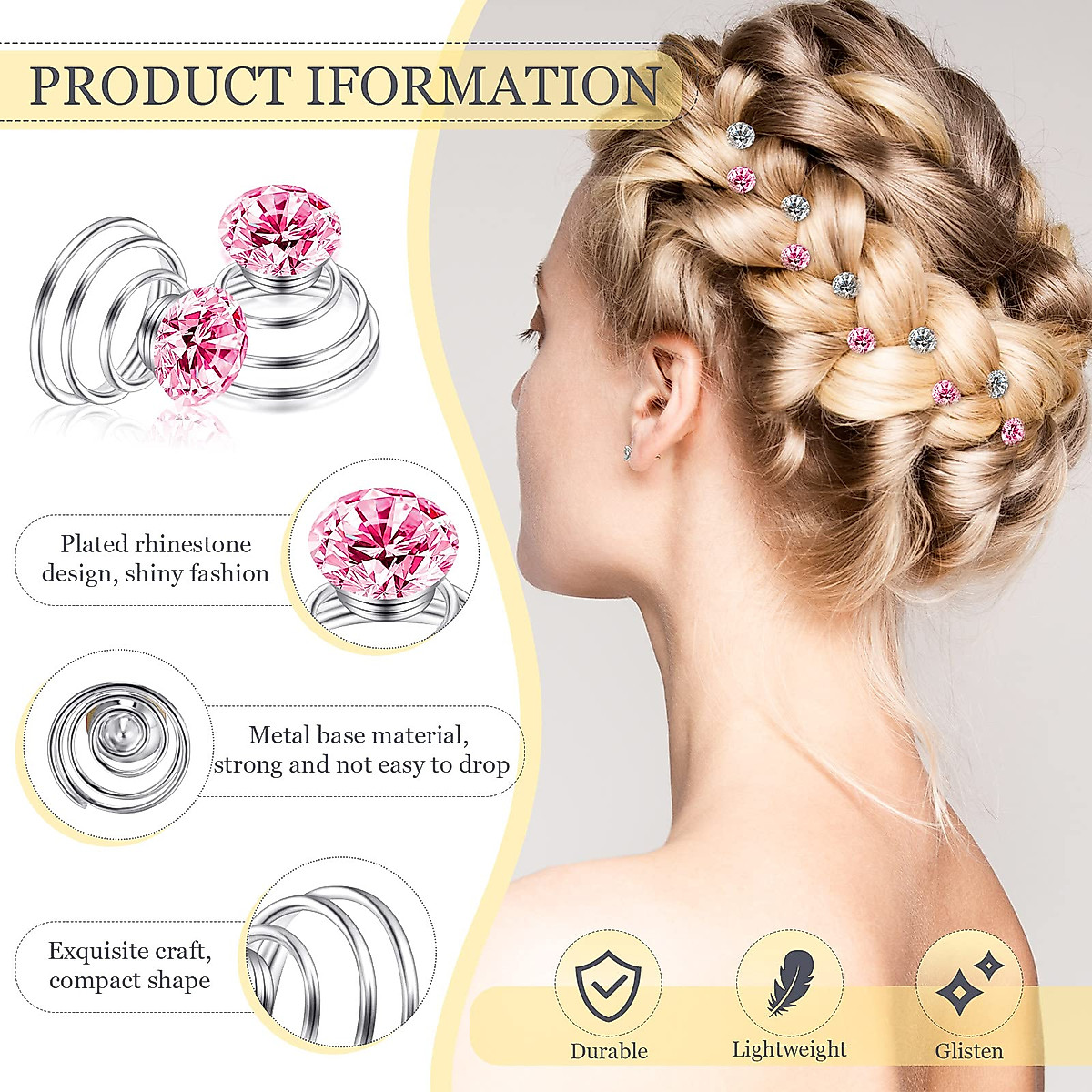 72 Pieces Rhinestone Spiral Hair Pins Crystal Spiral Twist Hair Pins Twisters Colorful Shiny Metal Swirl Hair Clips Hair Accessories for Women Bridal Wedding Bridesmaids Prom Party