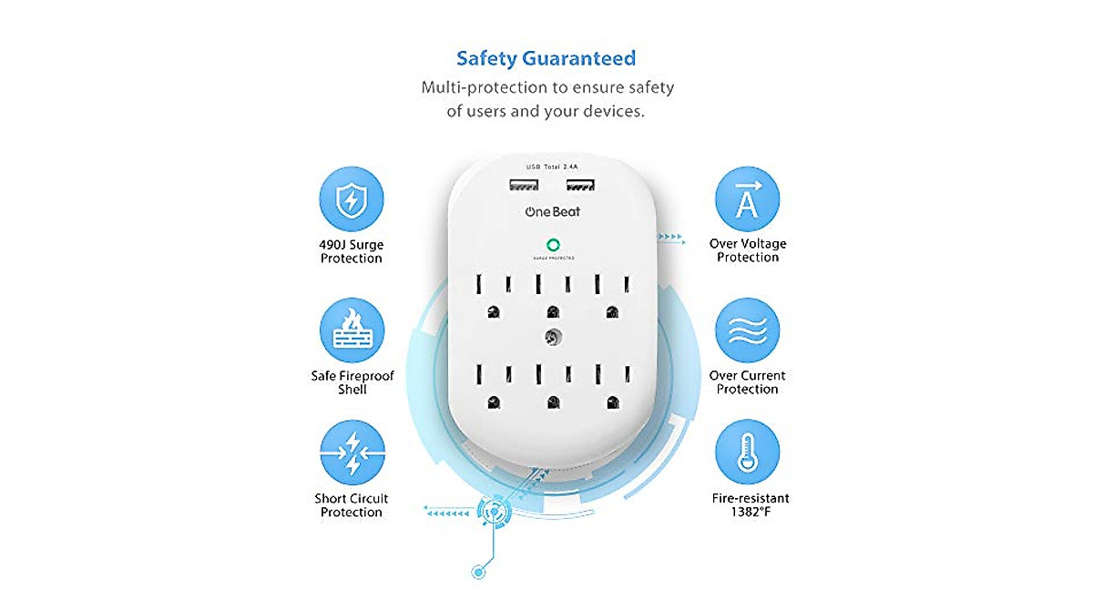 6-Outlet Surge Protector with USB Ports for Fast Charging