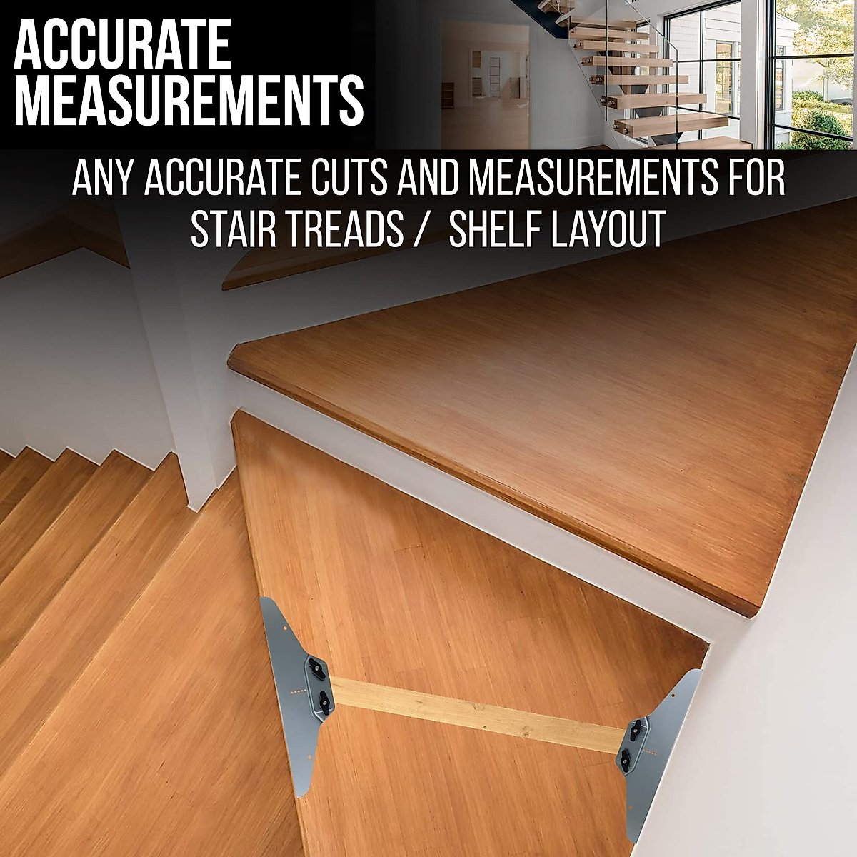 Professional Stair Tread Tool with Accurate Angle Measurement for DIY Template and Installation Layouts, Heavy-Duty Stringer, Riser, and Clamp Gages, Supports Shelving Installs