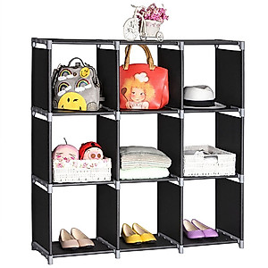 Henf Multifunctional Assembled 3 Tier 9 Compartment Storage Cube Closet System Organizer Shelf 9 Cubes Bookcase Clothes Storage Home Furniture Black (3 Tier 9 Compartment)