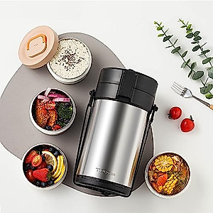 TTrpuon 82oz Thermos For Hot Food container 8 Hours, 3 Tier Wide Mouth Insulated Food Container, luncheaze lunch box for Work Office Outdoors Picnic (Stainless steel)