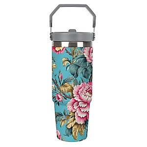 30 Oz Tumbler with Foldable Handle And Flip Straw,Light Blue And Dark Vacuum Insulated Travel Coffee Tumblers,Stainless Steel Leak-Proof Water Bottle,Fits in Cup Holder,Keep Cold 24H & Hot 12H