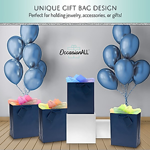 Blue Gift Bags - 12 Pack Medium Navy Paper Gift Bags with Rope Handles, Designer Solid Color Paper Gift Wrap Bags for Birthdays, Parties, Events, Bulk Favor Bags, Weddings or Any Occasion - 7.5x9x3.5