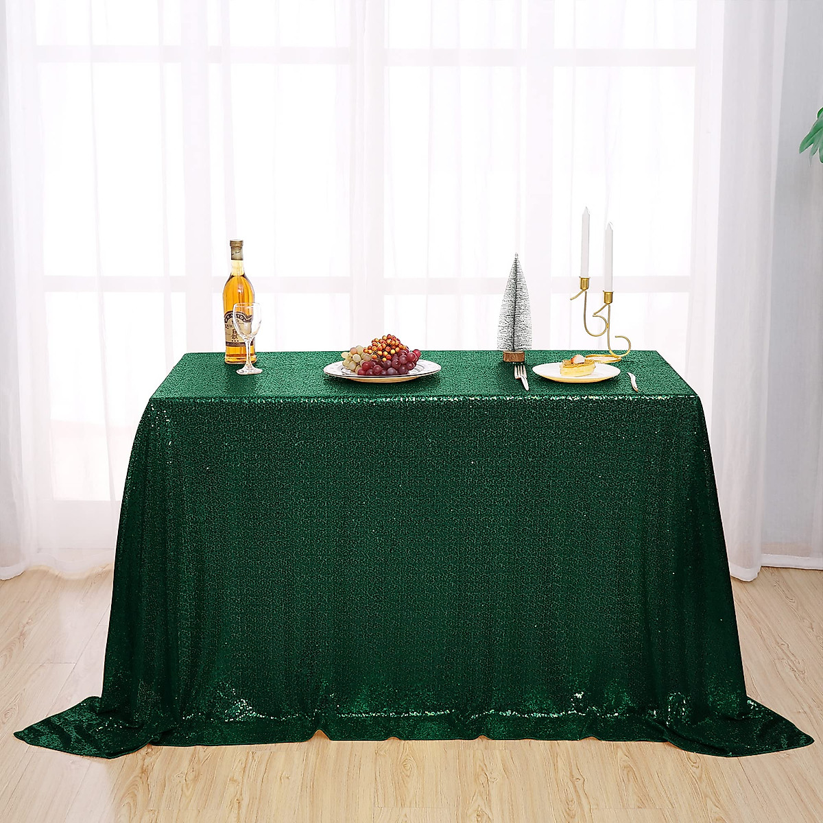 nanbowang Dark Green Sequin Tablecloth Glitter Sparkly Iridescent Shimmer for Rectangle Table Cloth 50 X 50 Table Covers Decorations for Birthday Party Supplies Event Wedding Table Skirt Decor