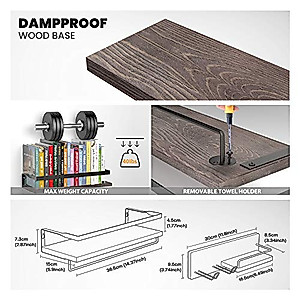 LYNNC 3 in 1 Rustic Floating Shelves, Decorative Storage Shelves with Towel Bar, Wall Mounted Shelves Holder for Bathroom, Kitchen & Bedroom - Set of 3 Shelves