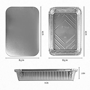 PLASTICPRO Disposable 4 LB Aluminum Takeout Tin Foil Oblong Baking Pans 12'' X 8'' X 2'' Inch With Cardboard Lids - Brownies, Bread, or Lunchbox, Pack of 5