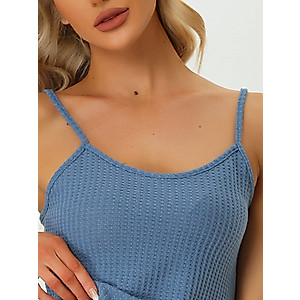 cheibear Womens Lounge Pajamas Summer Cami Tops with Shorts Sleepwear Knit Camisole PJ Sets X-Large Blue