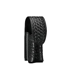 Mace Pepper Spray Holder Black Leather, Hidden Snap Basketweave Belt Pouch MK III, Fits up to 2 oz