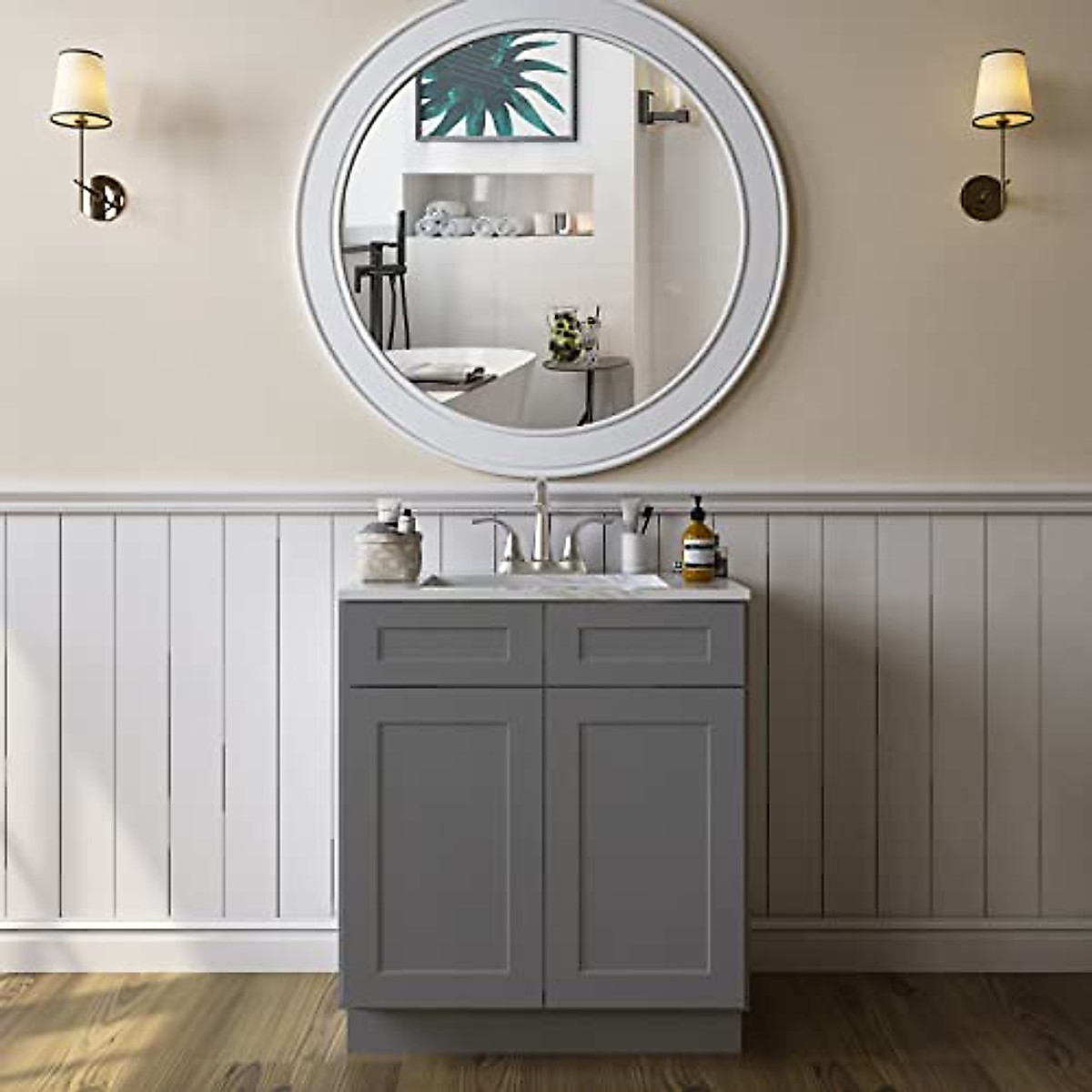 LOVMOR 30" Bathroom Vanity, Kitchen Base Cabinet, Single Sink Storage Unit, Pedestal Sink Storage Cabinet, Large Capacity for Laundry Room, Kitchen, Shower Room & Utility Room