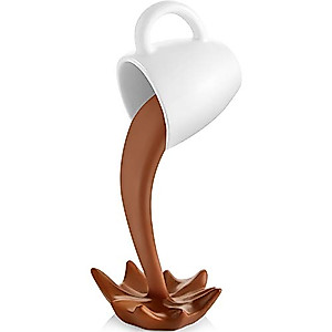 Jetec Floating Coffee Cup Sculpture Decoration Spilling Coffee Cup Sculpture Plastic Pouring Coffee Mugs Pouring Splash Coffee Cup Kitchen Decor for Family Friend Coffee Lover (Brown)