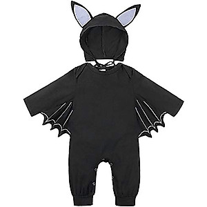 FANCYINN Infant Baby Black Bat Costumes Cloak Romper with Big Ear Hat Halloween Bat Outfits 2pcs 3-6 Months 70
