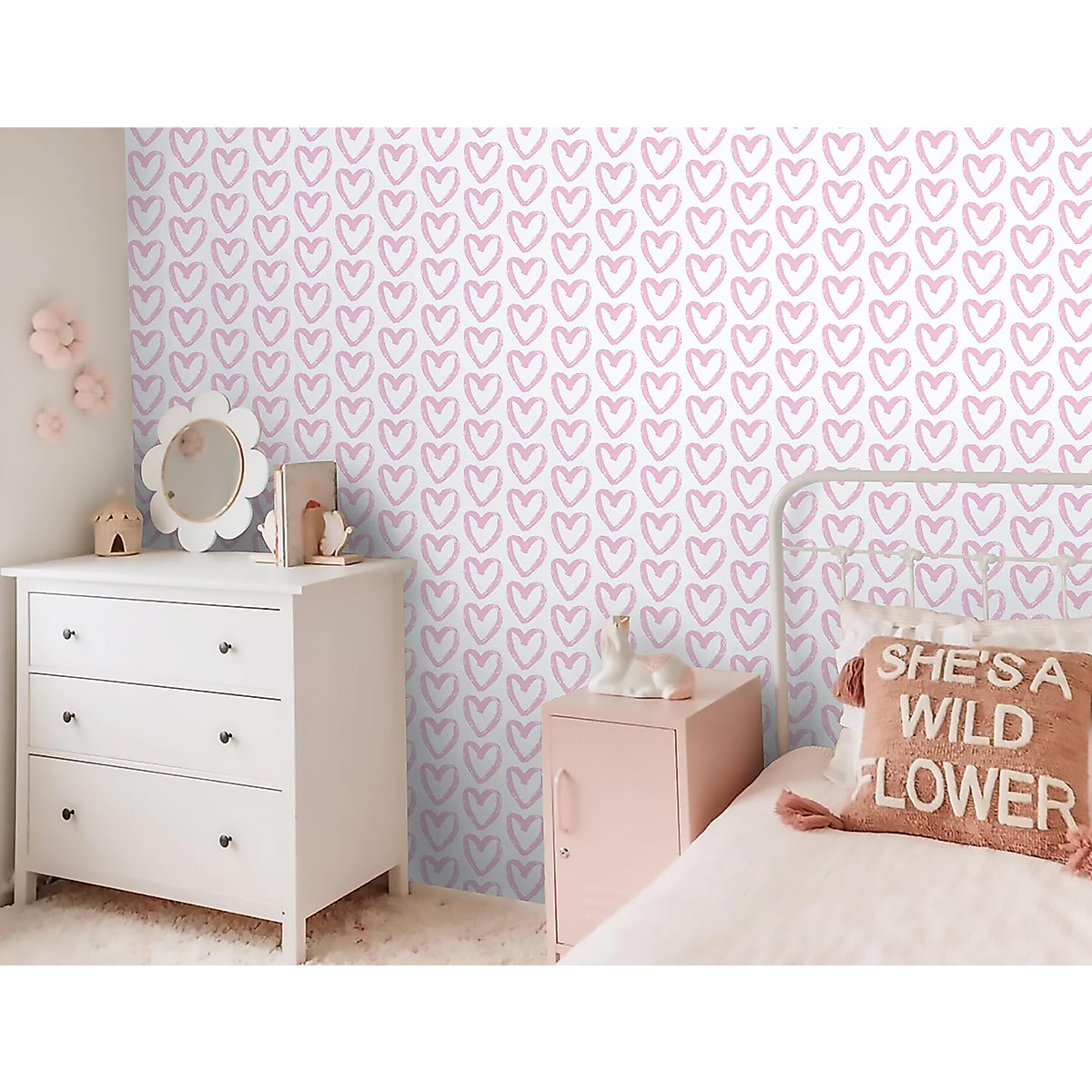 Timeet Pink Wallpaper Peel and Stick Wallpaper Modern Heart Wallpaper Contact Paper 17.7"x78.7" Self Adhesive Removable Wallpaper for Bedroom Kids Room Wall Decor