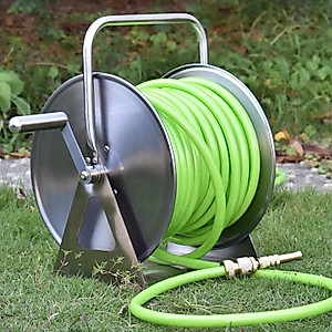 Stainless Steel Garden Hose Reel,Wall/Floor Mounted Metal Water Hose Reel, Portable Garden Hose Reel Heavy Duty Water Hose Holder & Storage Holds for Garden Outdoor Gardening