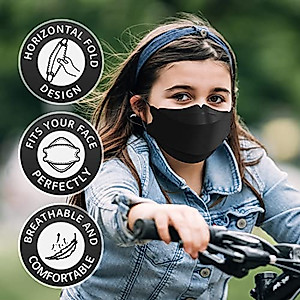 Keangs Kids Face Masks 50 Count (For Kids), Breathable Protective Disposable Mask Small Size for Kids, Black