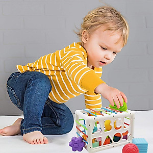 KUTOI Shape Sorter Baby Blocks - Montessori Toys for 1+ Year Old - Toddler Developmental Learning Toys - Educational Toys for 1+ Year Old Girl boy Baby Activity Cube Cause and Effect Toys 6-12 Months