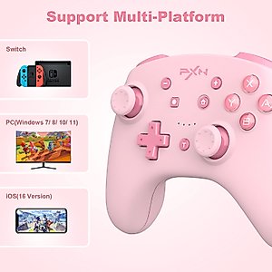 PXN 9607X Wireless Switch Pro Controller, Dual Shock Gamepad Joystick Support NFC, Turbo, Wake-up, Gyro Axis, Vibration Hall Effect Joysticks for Switch/Lite/OLED & PC & iOS (Pink)